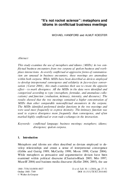 (PDF) It's not rocket science”: metaphors and idioms in conflictual ...