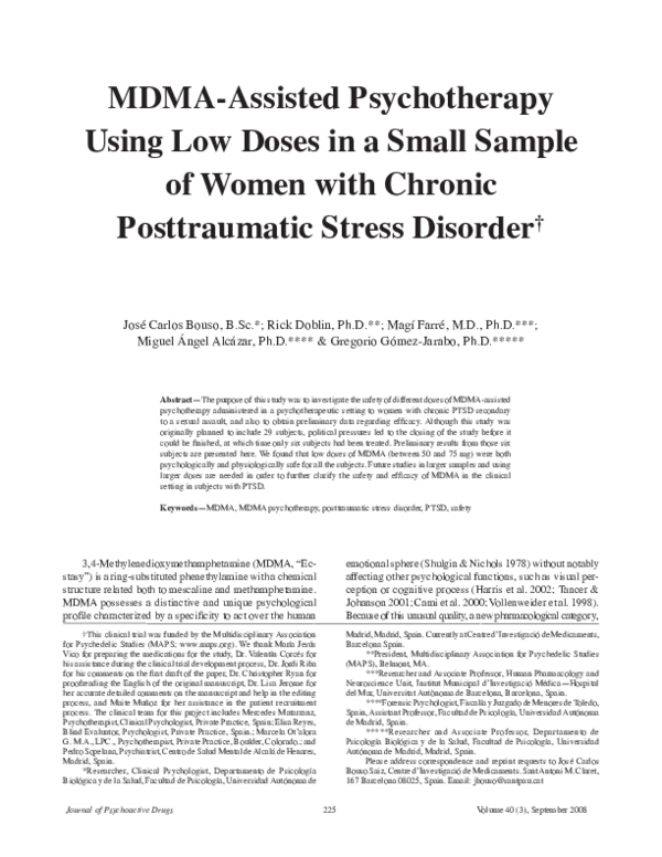 (PDF) MDMA-Assisted Psychotherapy Using Low Doses in a Small Sample of ...