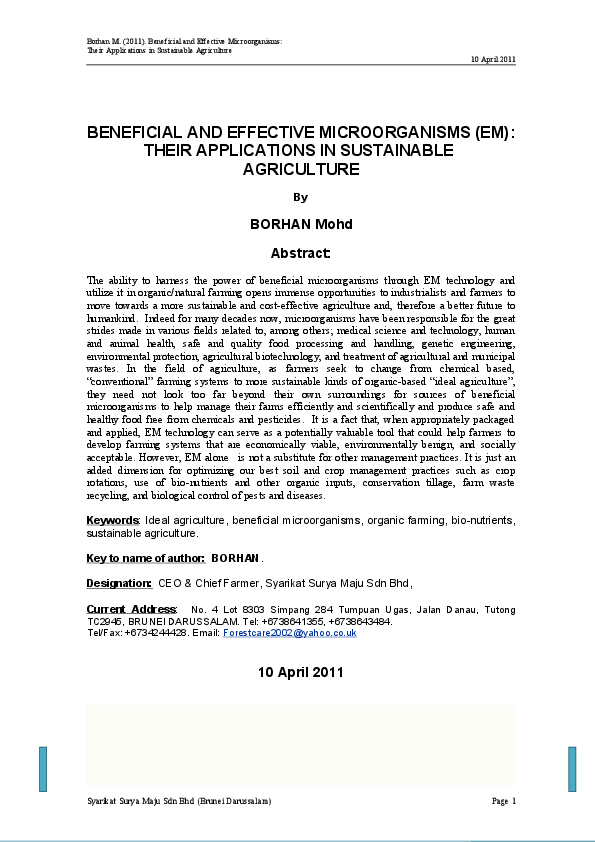 (DOC) Beneficial and Effective Microorganisms (BEM) for Sustainable ...