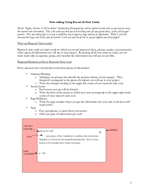 (PDF) Note-taking Using Research Note Cards