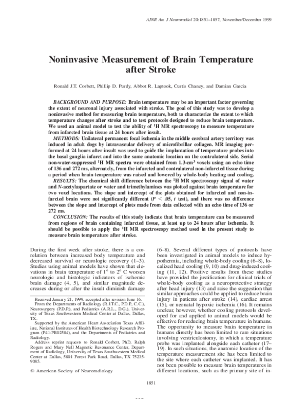 (PDF) Noninvasive Measurement of Brain Temperature after Stroke