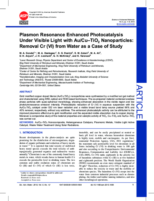 (PDF) Plasmon Resonance Enhanced Photocatalysis Under Visible Light ...