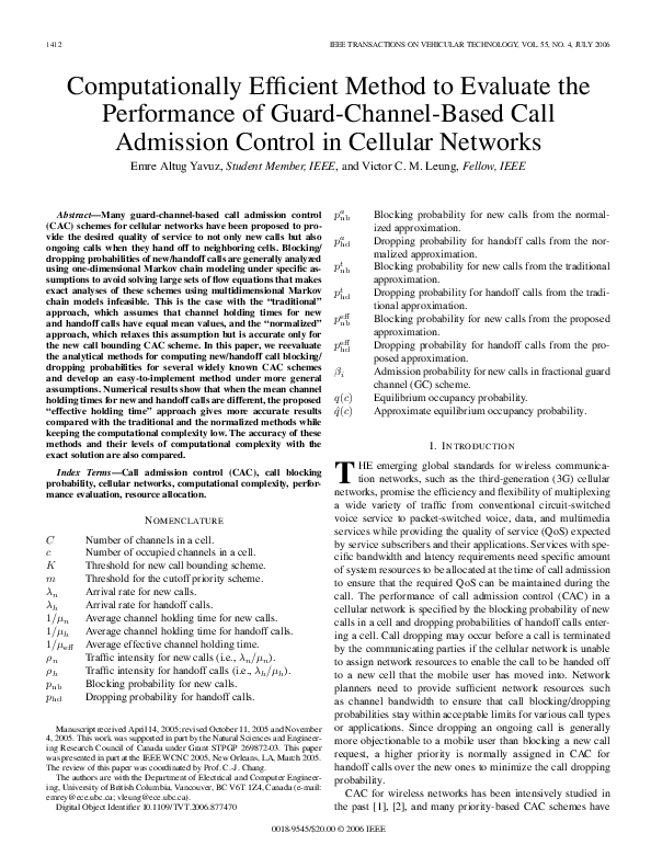 (PDF) Computationally efficient method to evaluate the performance of guard-channel-based call ...