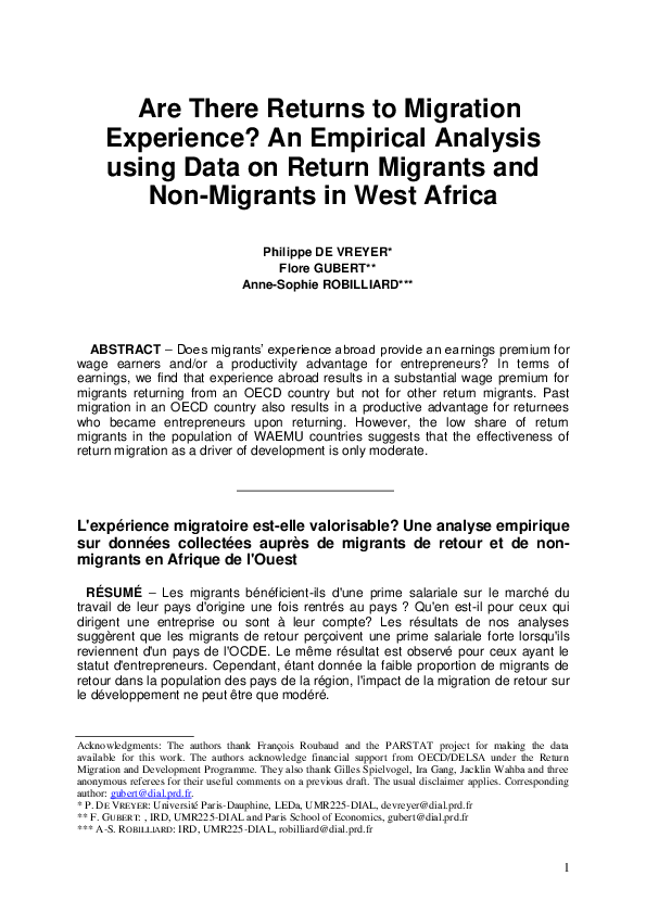 (PDF) Are There Returns to Migration Experience? An Empirical Analysis ...