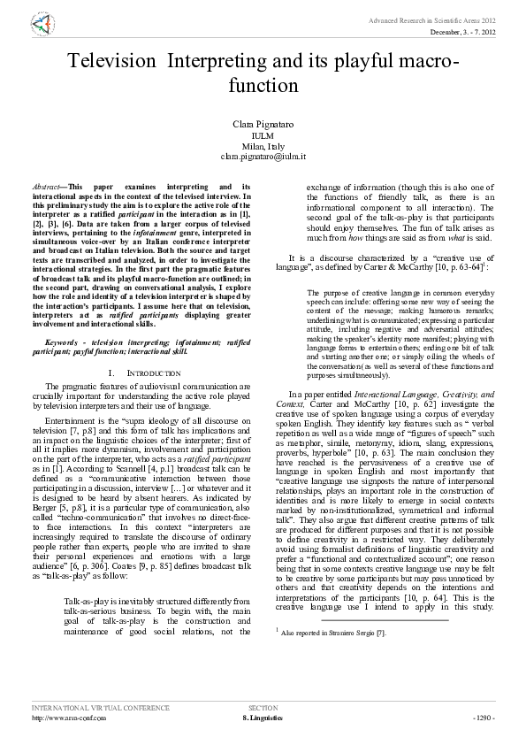 (PDF) Television Interpreting and its playful macro function