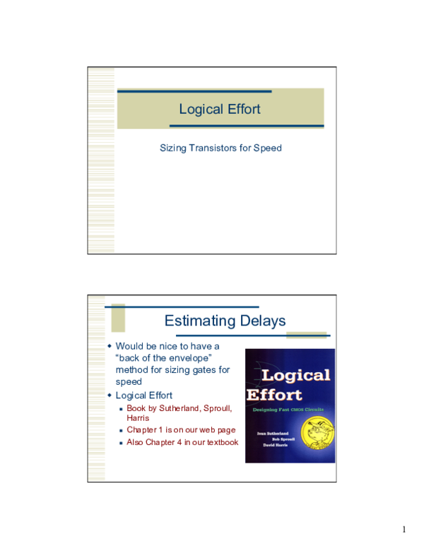 (PDF) Logical Effort Sizing Transistors for Speed Estimating Delays