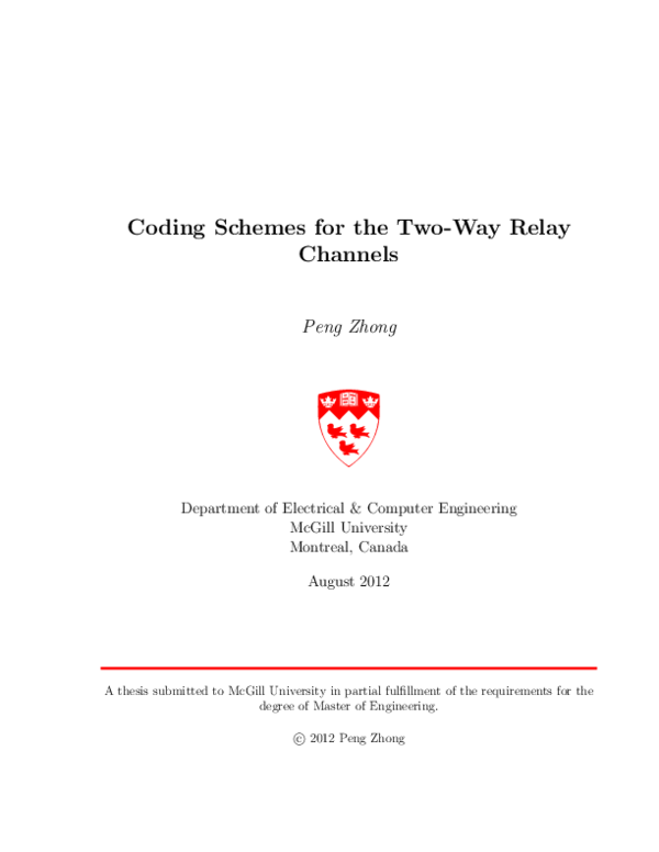 (PDF) Coding Schemes for the Two-Way Relay Channels