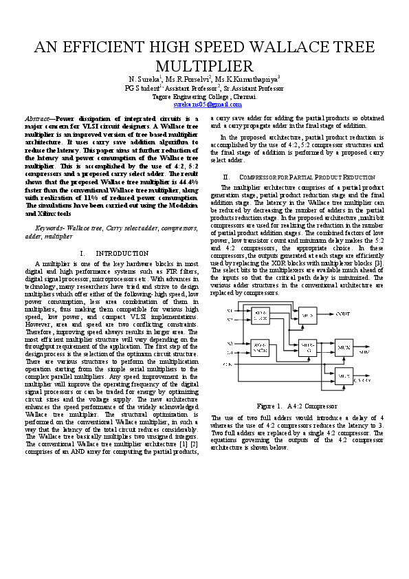 Pdf An Efficient High Speed Wallace Tree Multiplier 