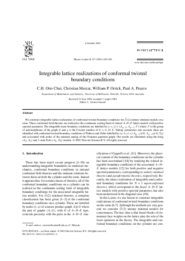 (PDF) Integrable lattice realizations of conformal twisted boundary ...