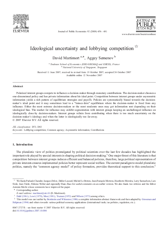 (PDF) Ideological uncertainty and lobbying competition