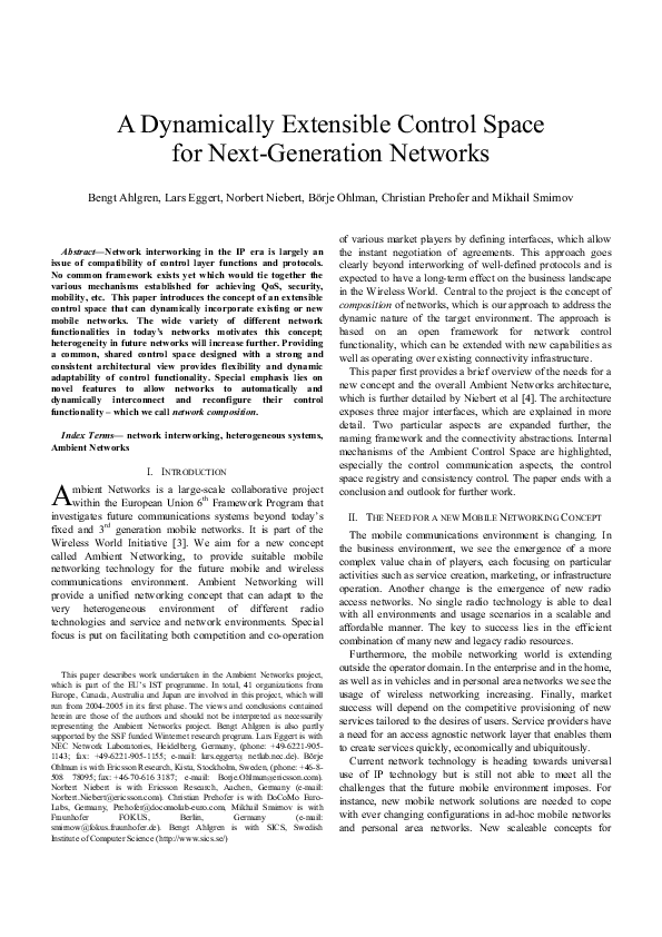 (PDF) A Dynamically Extensible Control Space for Next-Generation Networks
