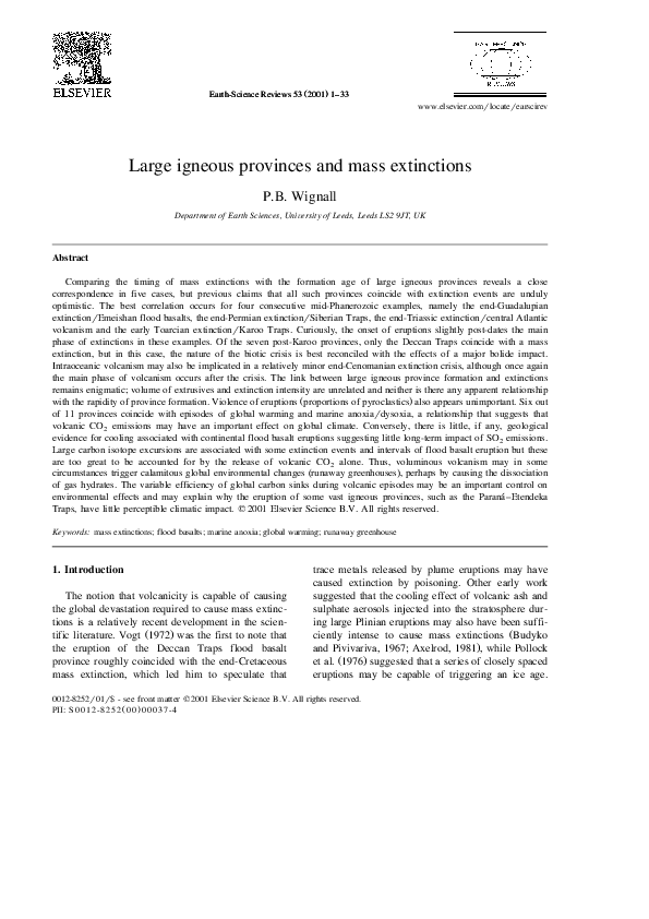 (PDF) Large igneous provinces and mass extinctions