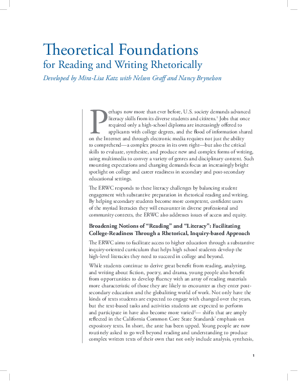 ERWC Theoretical Foundations for Reading and Writing Rhetorically (2nd ...