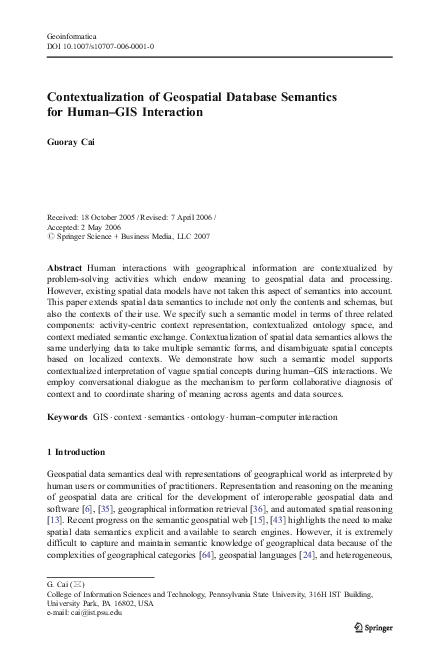 Contextualization of Geospatial Database Semantics for Human–GIS Interaction