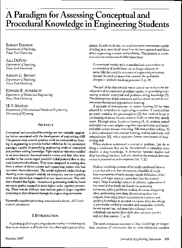 (PDF) A Paradigm for Assessing Conceptual and Procedural Knowledge in ...