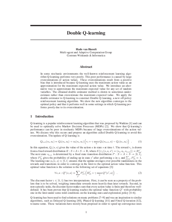 (PDF) Double Q-Learning