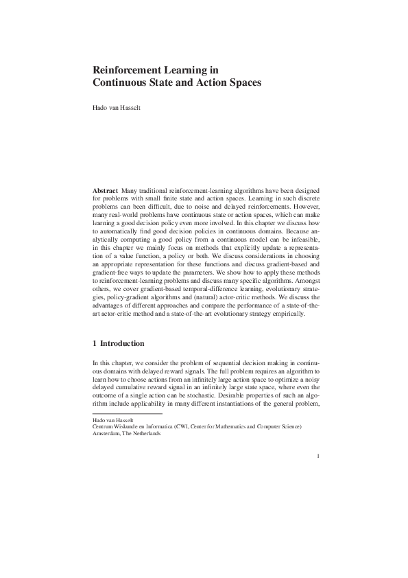 Pdf Reinforcement Learning In Continuous State And Action Spaces 2381