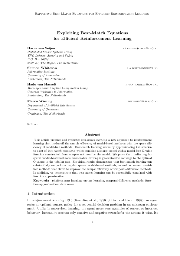Pdf Exploiting Best Match Equations For Efficient Reinforcement Learning Exploiting Best Match 5387