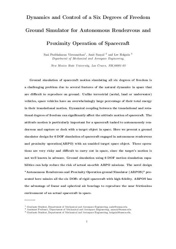 Pdf Dynamics And Control Of A Six Degrees Of Freedom Ground Simulator