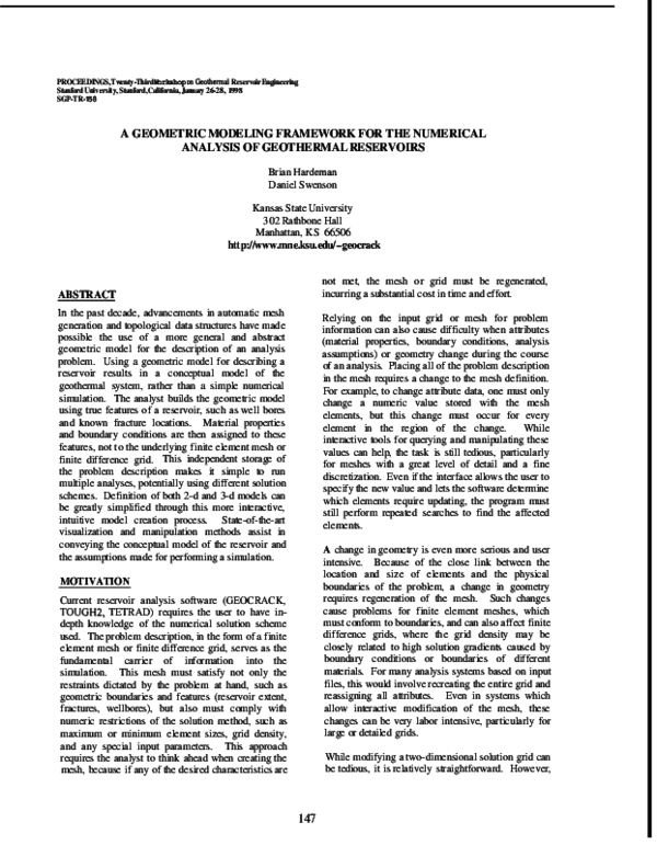 Pdf A Geometric Modeling Framework For The Numerical Analysis Of