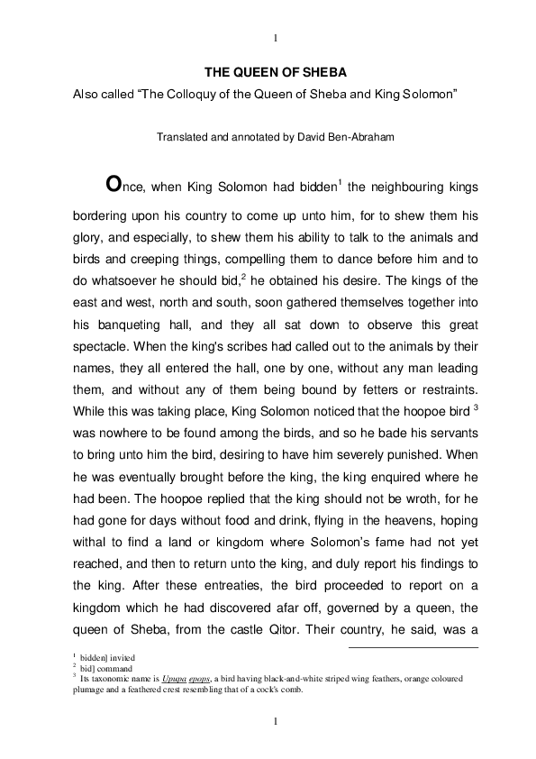 (PDF) THE QUEEN OF SHEBA (The Colloquy of the Queen of Sheba and King ...