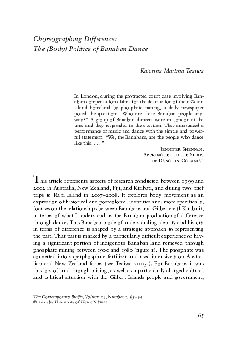 Choreographing difference: the (body) politics of Banaban dance