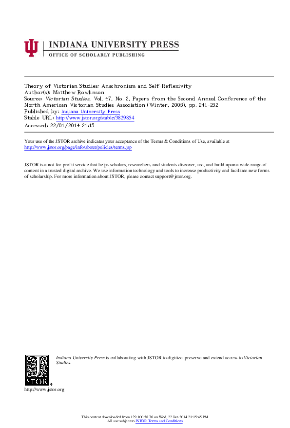 (PDF) Theory of Victorian Studies: Anachronism and Self-Reflexivity ...
