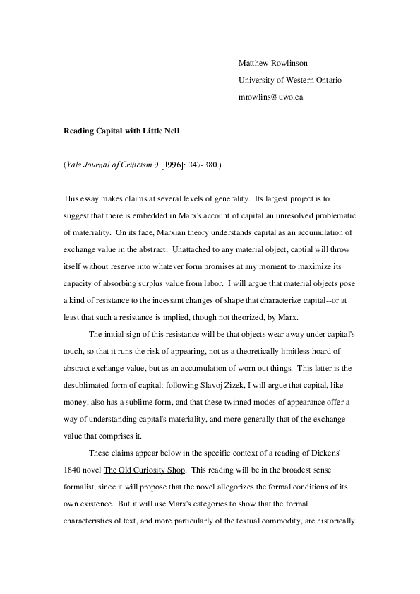 (DOC) Reading Capital with Little Nell | Matthew Rowlinson - Academia.edu