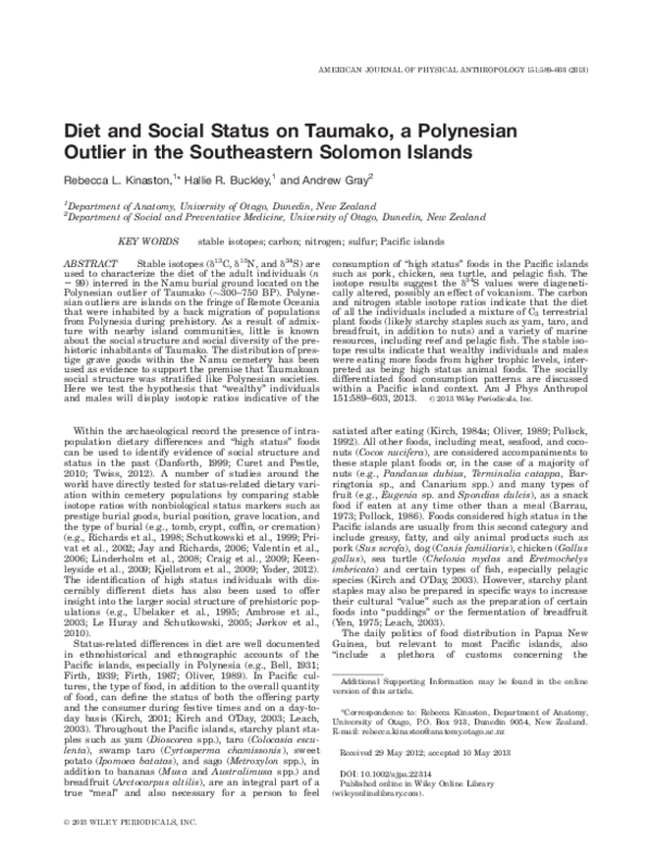 (PDF) Diet and Social Status on Taumako, a Polynesian Outlier in the ...