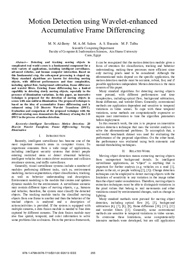 (PDF) Motion Detection using Wavelet-enhanced Accumulative Frame Differencing