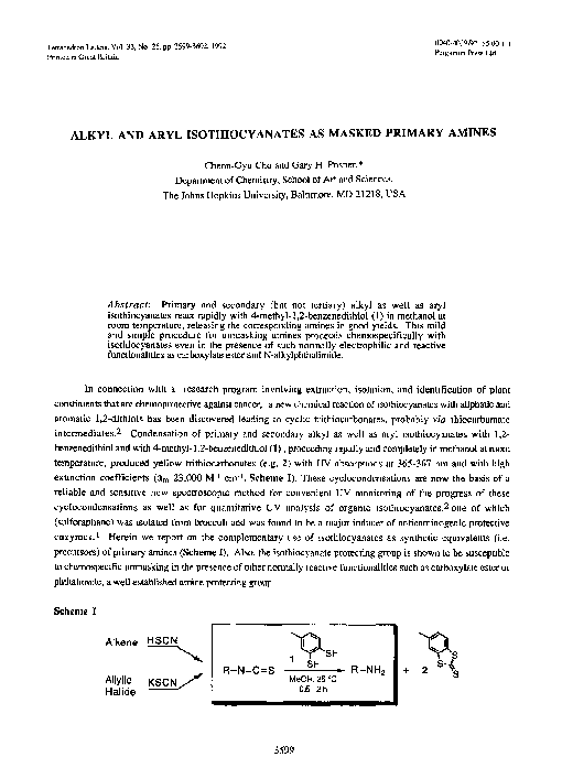 (PDF) ALKYL AND ARYL ISOTHIttlCYANATES AS MASKED PRIMARY AMINES