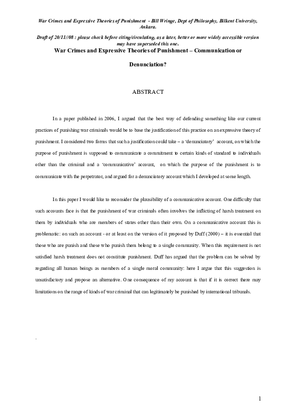 (PDF) War Crimes and Expressive Theories of Punishment: Communication ...