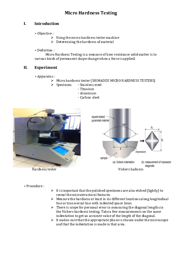 (DOC) Micro Hardness Testing