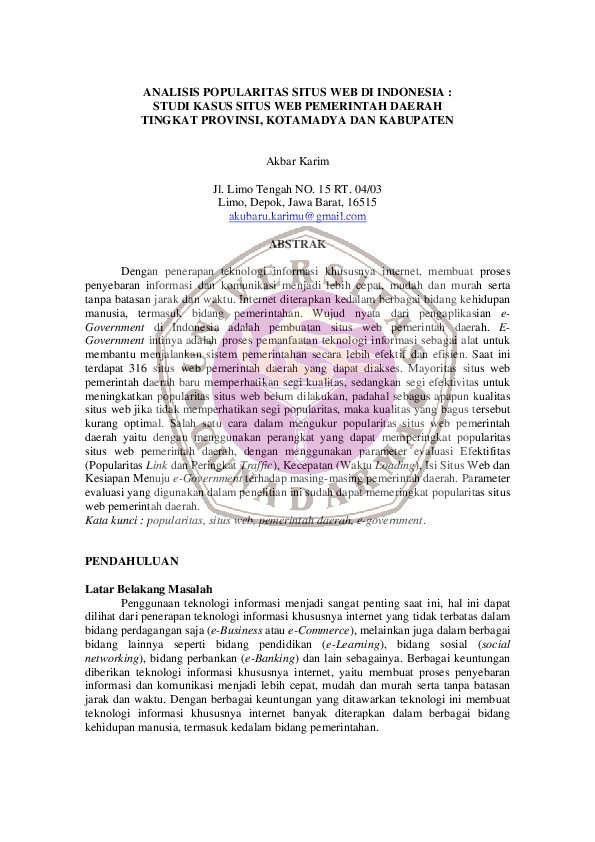 (PDF) ANALISIS POPULARITAS SITUS WEB DI INDONESIA : STUDI KASUS SITUS ... (PDF) ANALISIS POPULARITAS SITUS WEB DI INDONESIA : STUDI KASUS SITUS ...