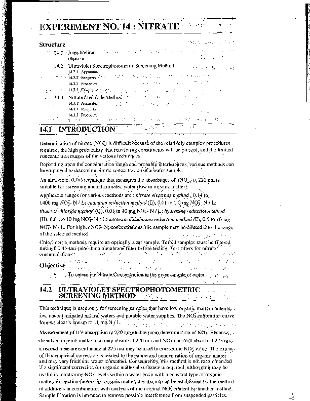 (PDF) EXPERIMENT NO. 14 : NITRATE . Structure 14.1 lntroductiofl Objective 14.2 Ultraviolet ...