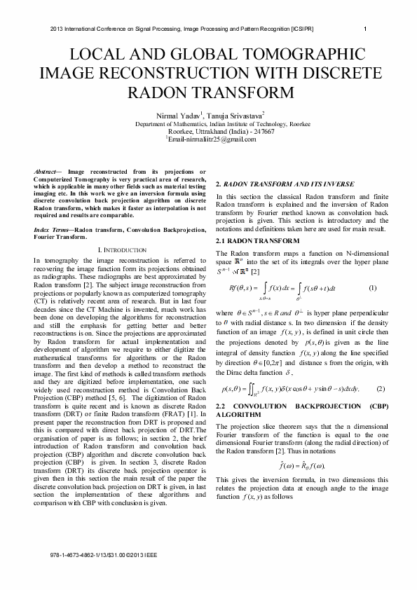 (PDF) Local and Global Tomographic Image Reconstruction with Discrete Radon Transform