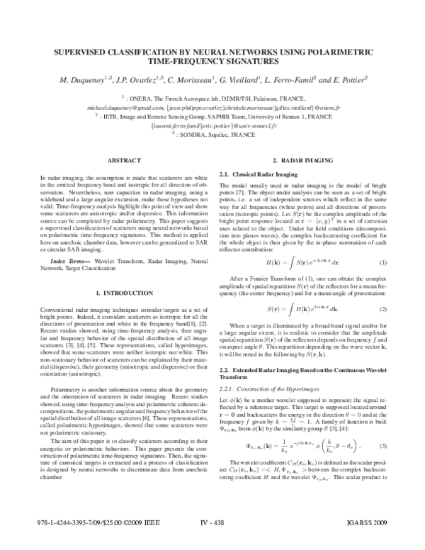 (PDF) Supervised Classification by Neural Networks using Polarimetric Time-frequency Signatures