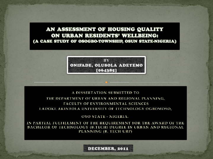 (PDF) Assessment of Housing Quality On Urban Residents' Wellbeing