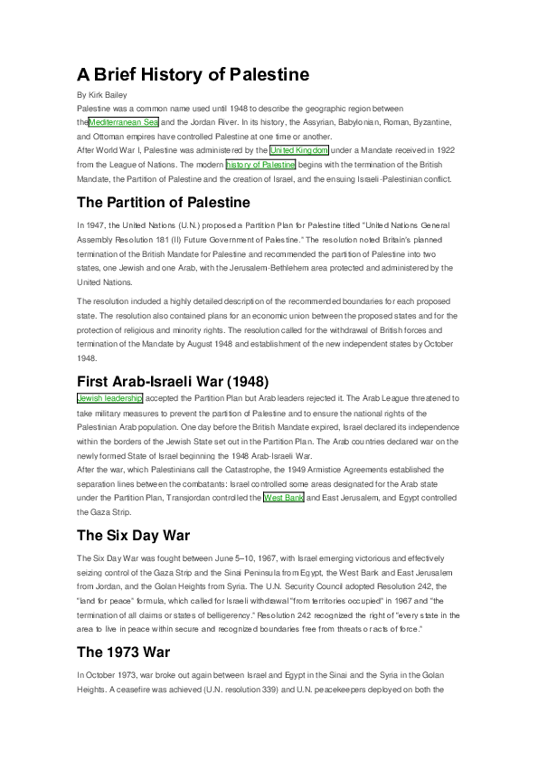 (DOC) A Brief History of Palestine