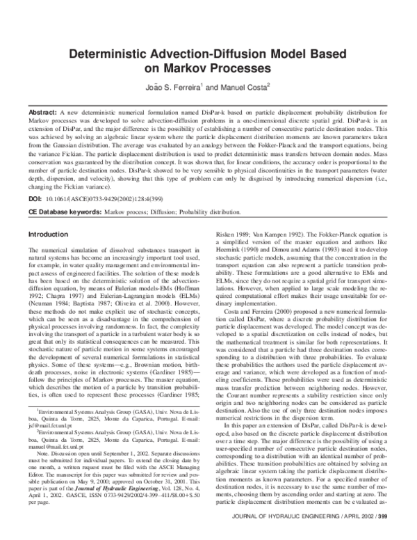 Deterministic Advection Diffusion Model Based On Markov Processes