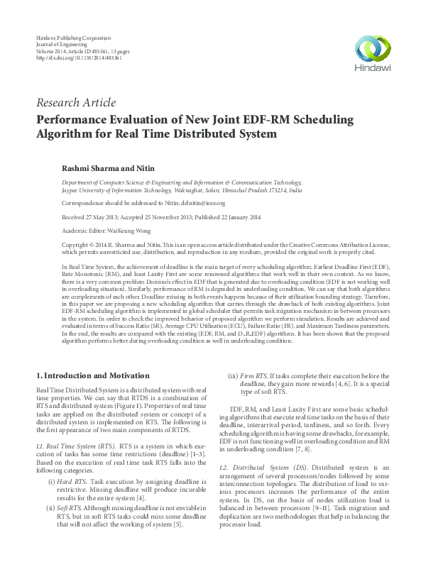 Pdf Performance Evaluation Of New Joint Edf Rm Scheduling Algorithm For Real Time Distributed