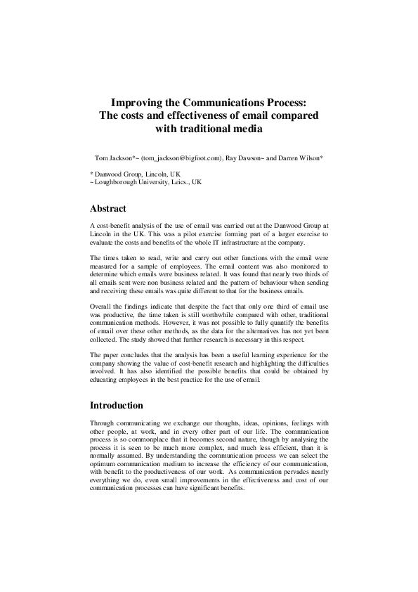(PDF) Improving the Communications Process: The costs and effectiveness ...