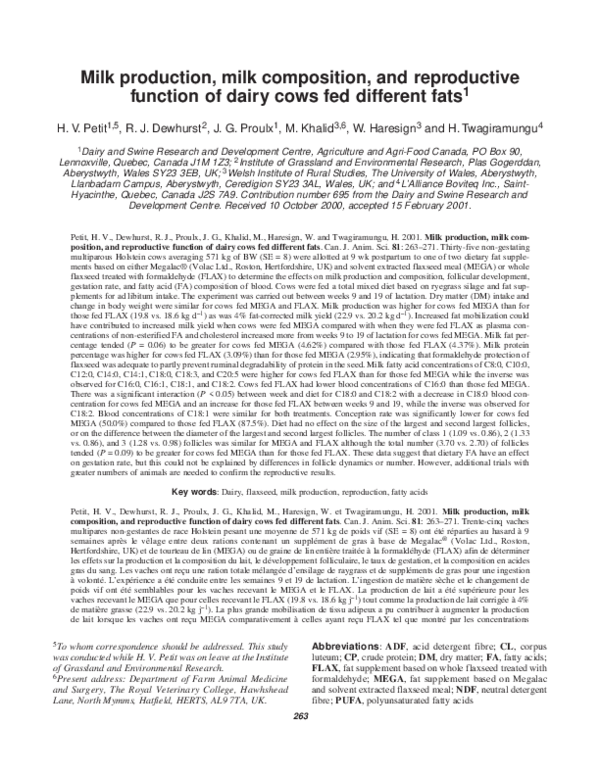 (PDF) Milk production, milk composition, and reproductive function of ...
