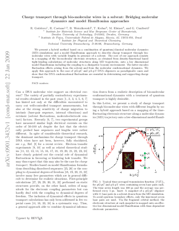 Pdf Charge Transport Through Biomolecular Wires In A Solvent Bridging Molecular Dynamics And