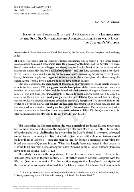 (PDF) “Josephus the Essene at Qumran?: An Example of the Intersection ...