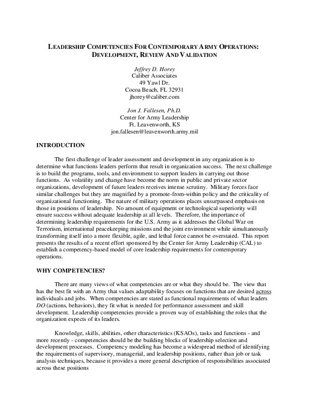 (PDF) LEADERSHIP COMPETENCIES FOR CONTEMPORARY ARMY OPERATIONS ...