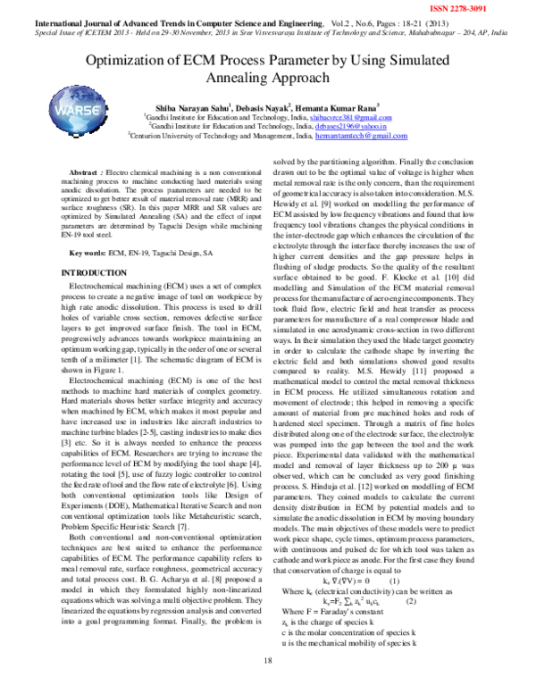 (PDF) Optimization of ECM Process Parameter by Using Simulated Annealing Approach