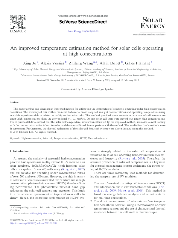 Pdf An Improved Temperature Estimation Method For Solar Cells