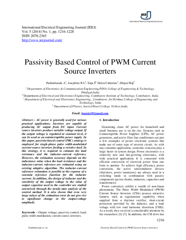 (PDF) Passivity Based Control of PWM Current Source Inverters
