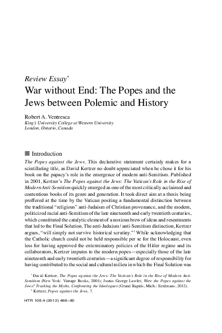 (PDF) War without End: The Popes and the Jews between Polemic and History